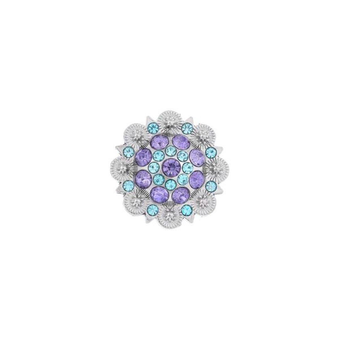 1 1/2" Flower Concho W/purple and Light Aqua Blue Rhinestones. Screw ...
