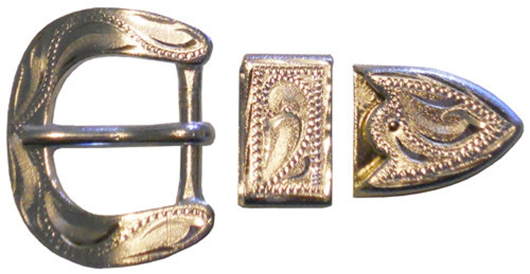 Hand Engraved Silver Plated Buckle, Loop, and Tip. 1/2", 5/8", 3/4", 1 ...