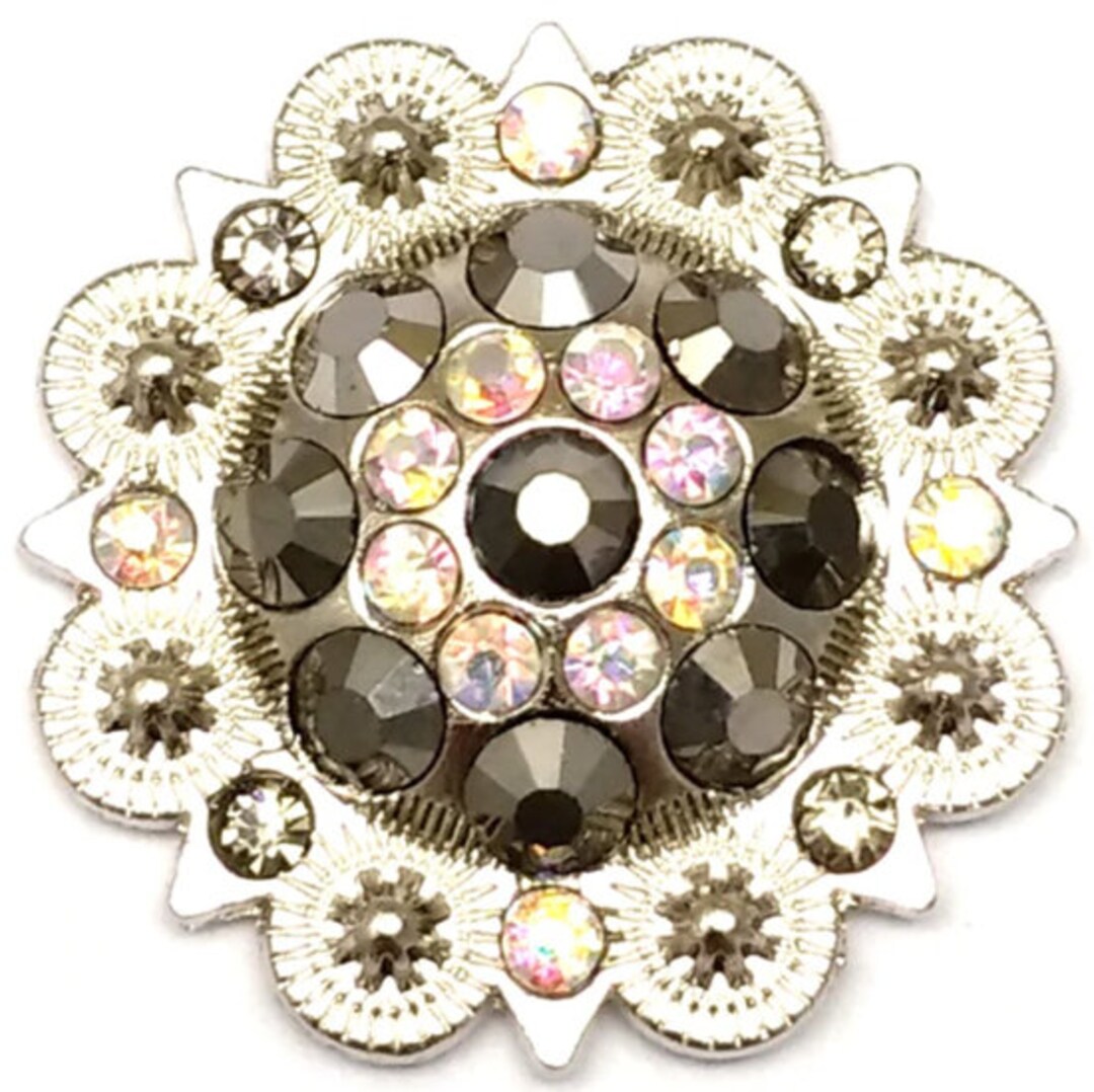 1 1/2 Flower Concho W/gray and Clear Rhinestones. Screw Back. Zinc ...