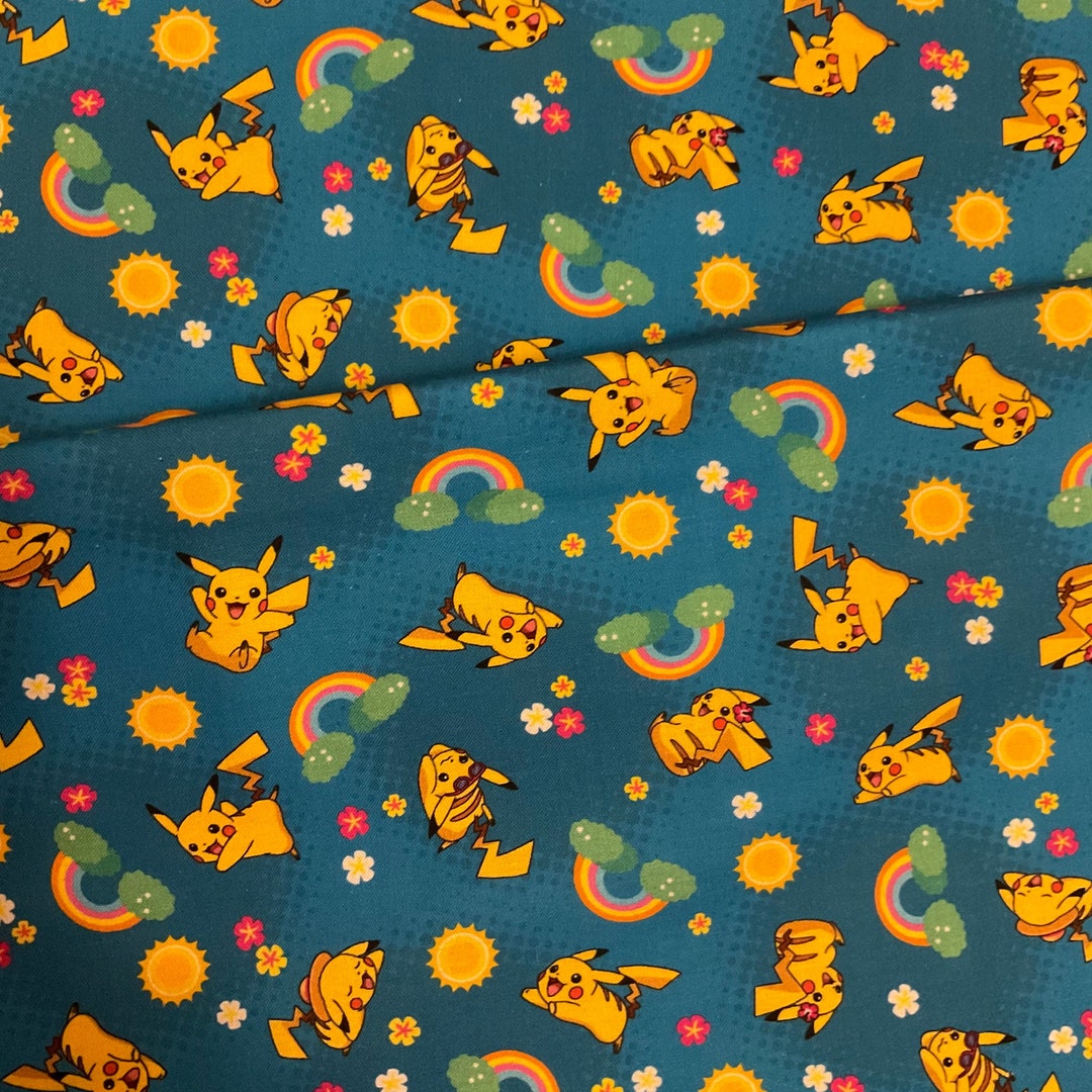 Fabric / Pokemon / Pikachu / Rainbows / Blue / Robert Kaufman / Sunny Days Fabrics - Etsy