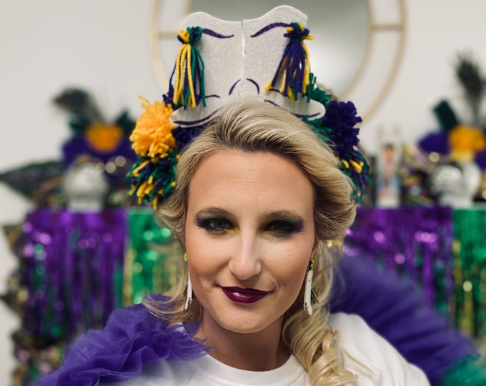 Boots and Pom Poms Mardi Gras Crown, Headpiece, Mardi Gras Headband ...