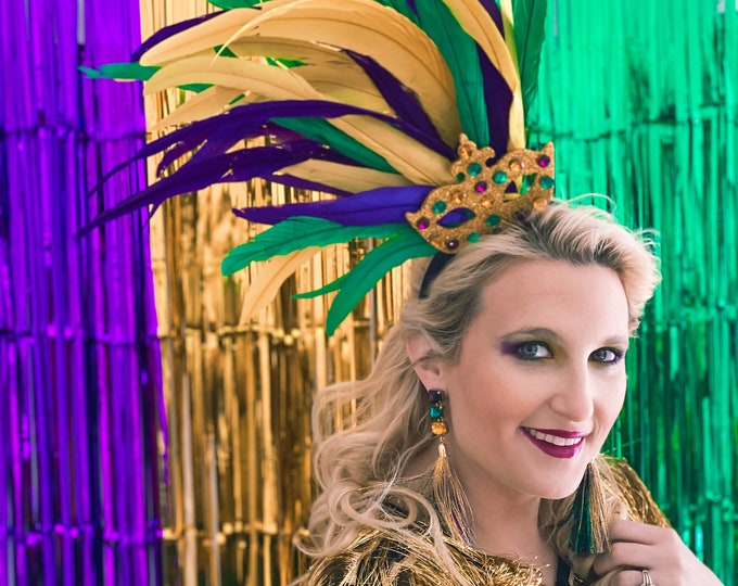 Small Feather Mardi Gras Crown, Headpiece, Mardi Gras Headband Adult ...