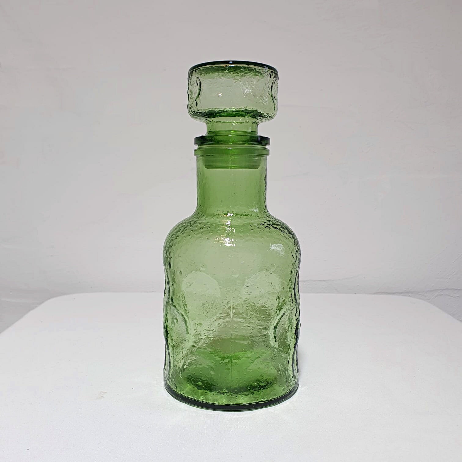Vintage French Green Glass Decanter, Mid Century, Empoli Style, 1970s ...