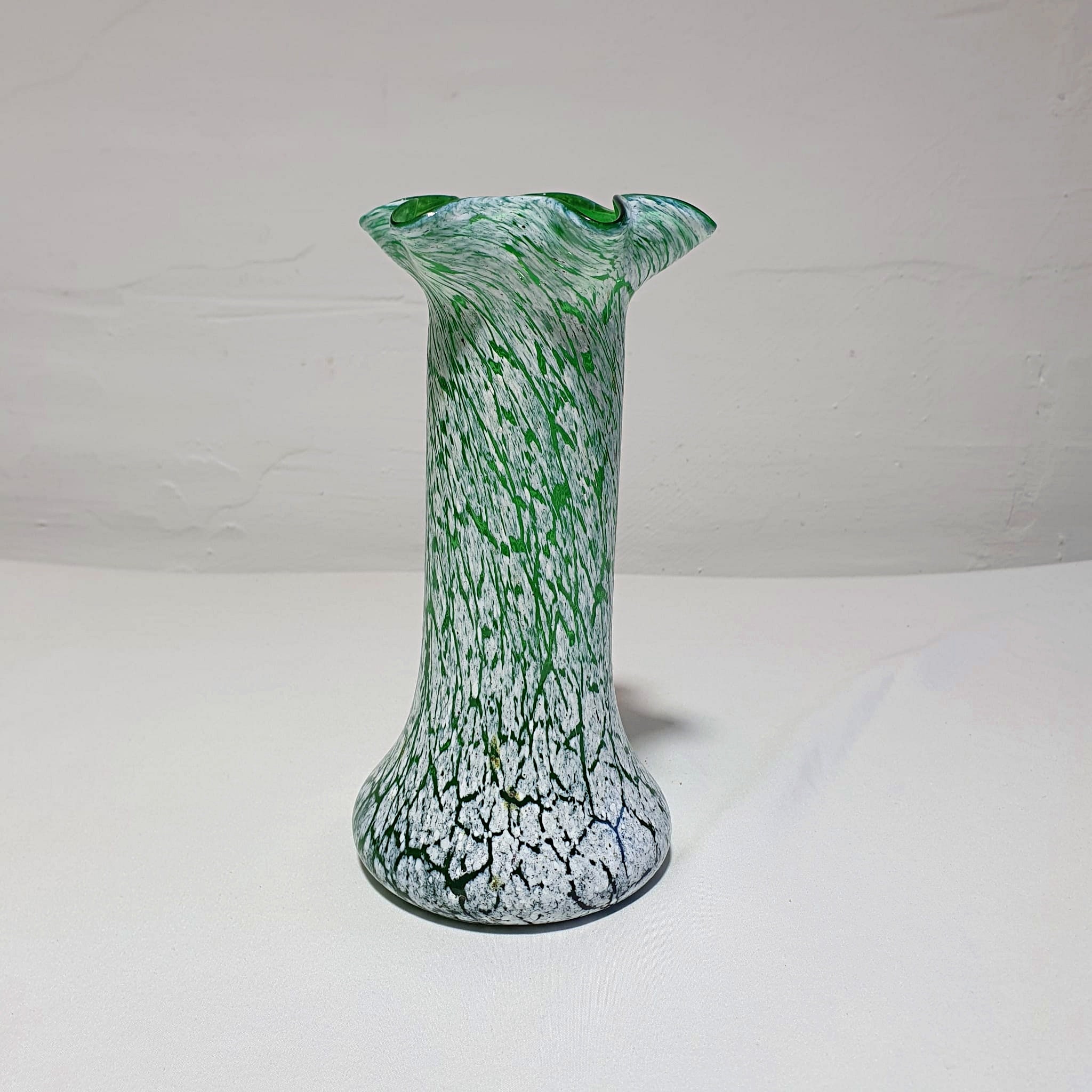 Vintage Mid Century French Green and White Glass Vase, Splatter Vase ...