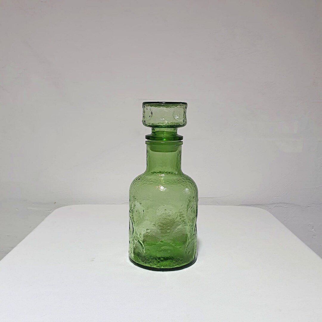 Vintage French Green Glass Decanter, Mid Century, Empoli Style, 1970s ...