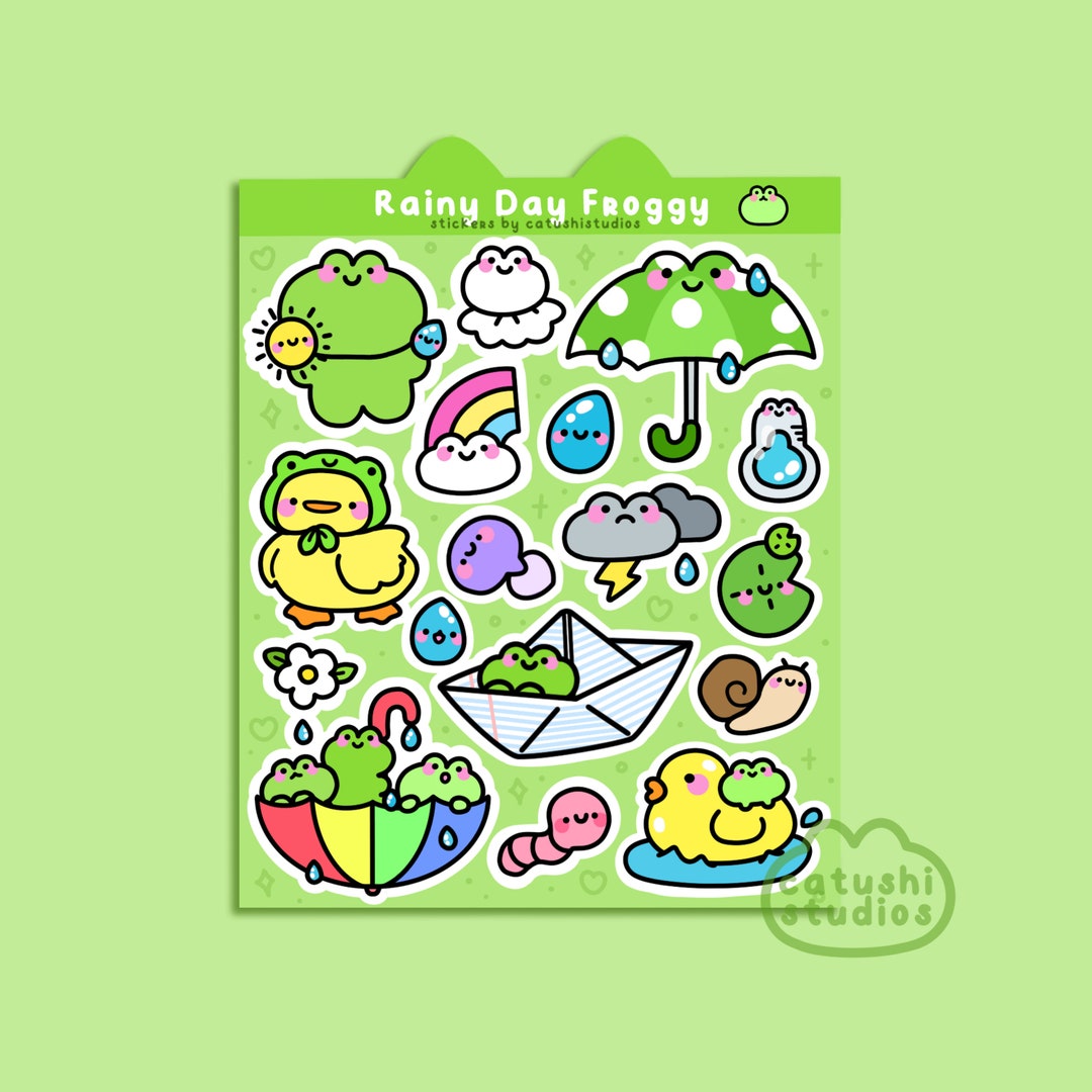 Rainy Day Frog Sticker Sheet - Etsy