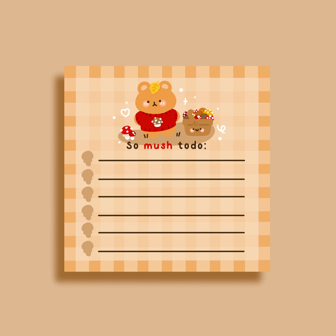 Autumn Bear Sticky Notepad Cute Fall-themed Sticky Notes With Mushrooms ...