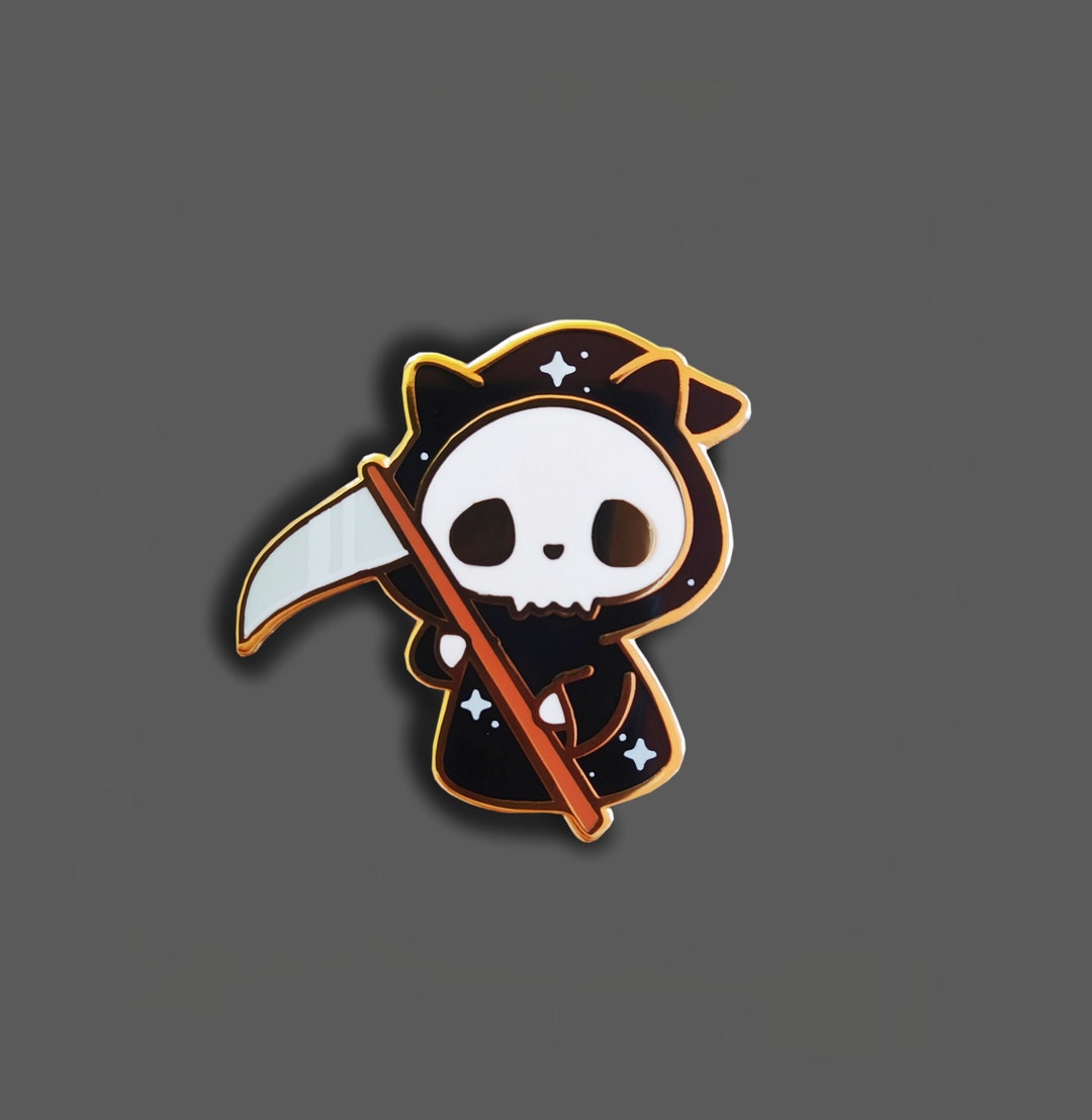Kawaii Grim Reaper Kitty Pin, Adorable Cat Halloween Costumes Lapel ...