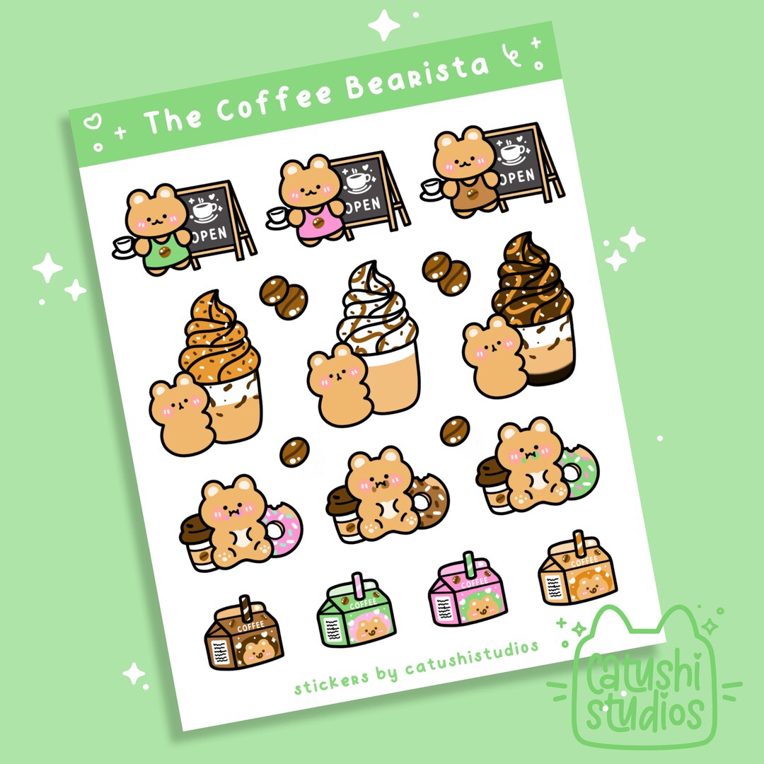 The Coffee Bearista Planner Stickers Deco Sticker Sheet Barista ...