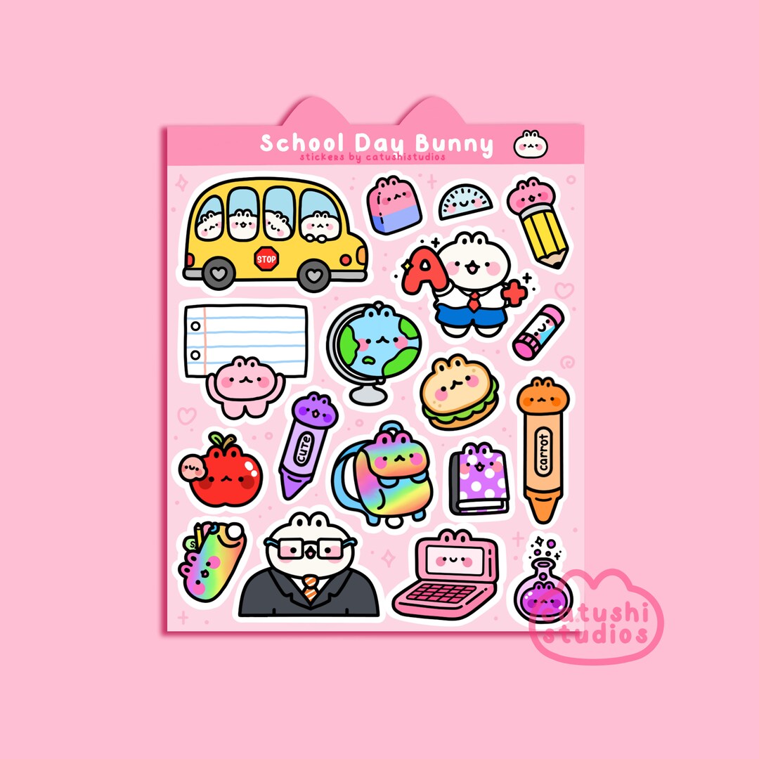 School Bunny Sticker Sheet, Classroom-themed Planner Stickers, Kawaii ...