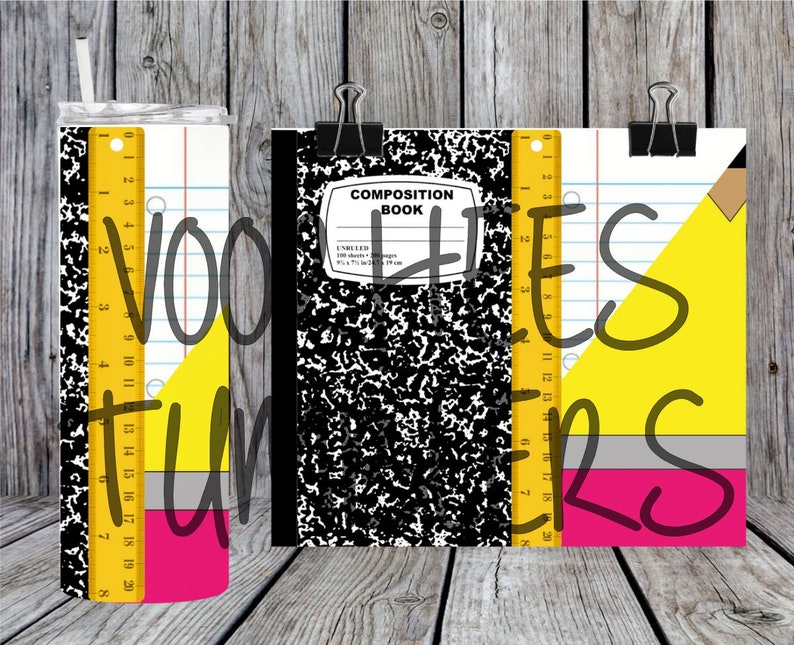 Teacher Pencil Notebook Tumbler Wrap Png size Wrap to 9.3x8.2 | Etsy