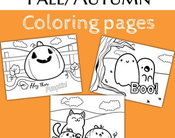 3 Fall Autumn Color Pages, Printable Coloring Pages for Kids and Adults ...