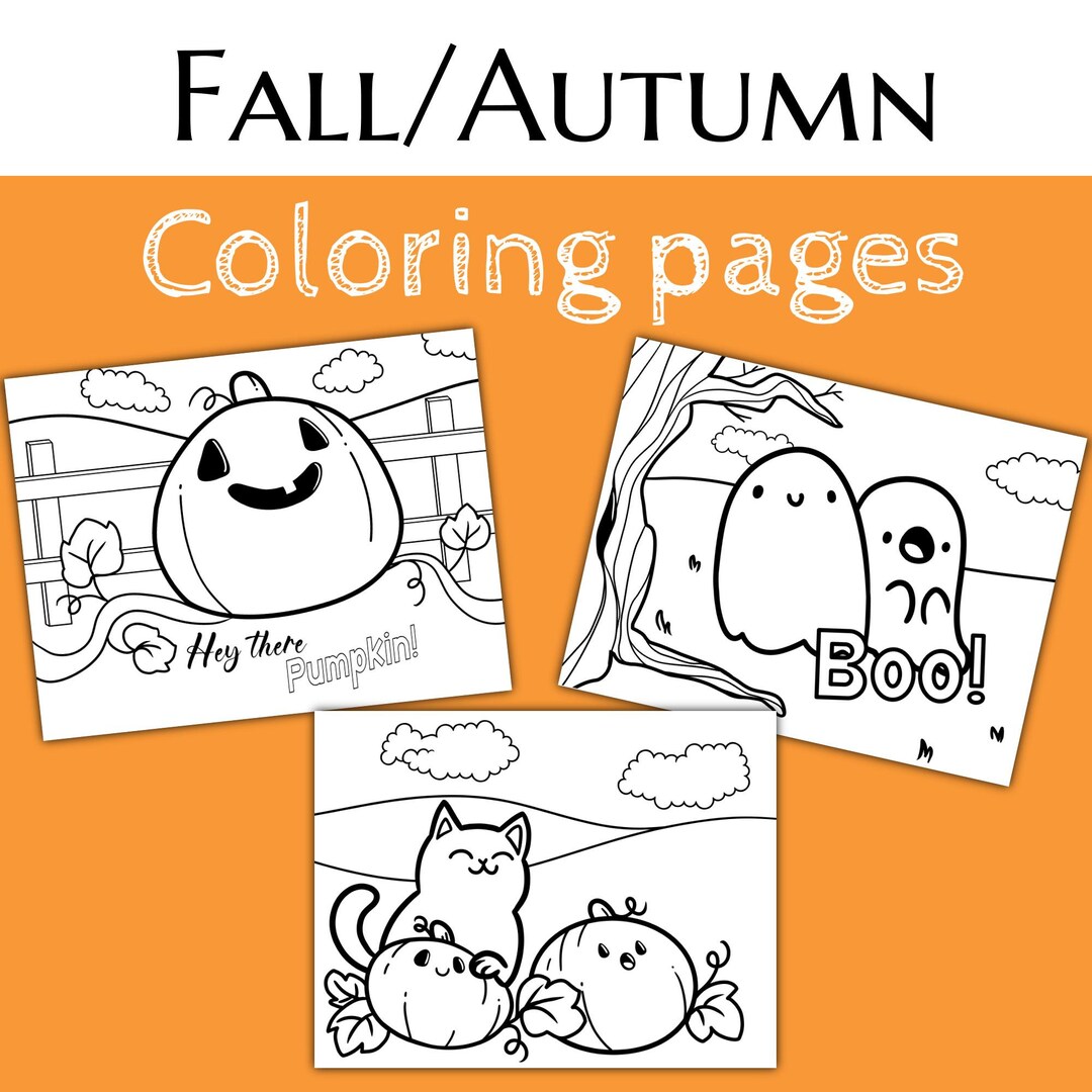 3 Fall Autumn Color Pages, Printable Coloring Pages for Kids and Adults ...
