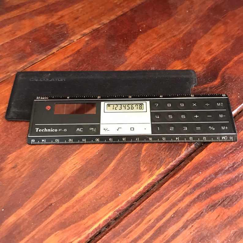 Technico F-6 1980s Ruler/calculator Solar Powered Digital With Sheath ...