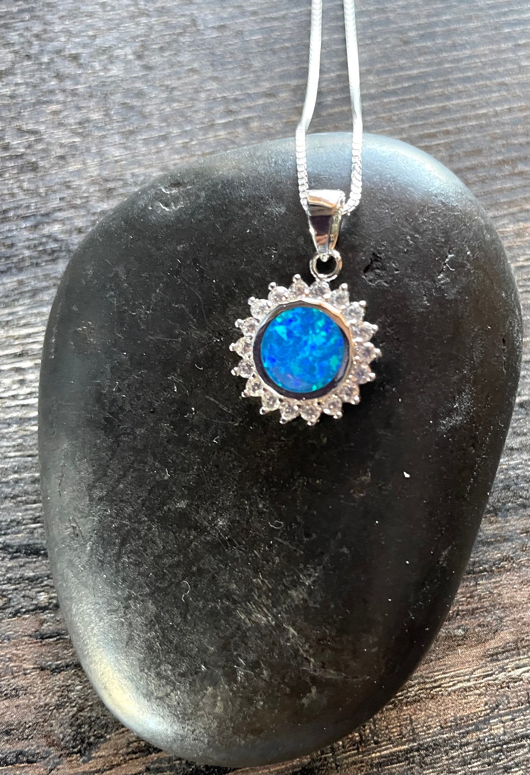Blue Fire Opal Necklace, 925 Sterling Silver Opal Necklace, Opal ...