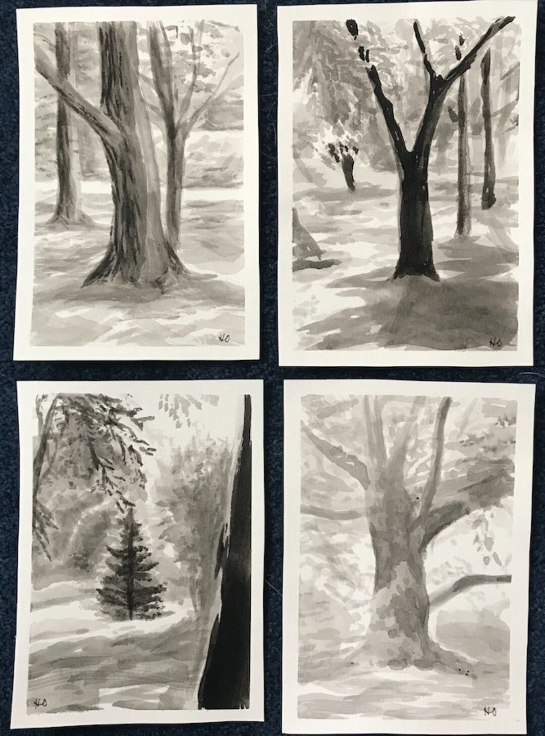 ORIGINAL Tree Painting set of Four - Etsy