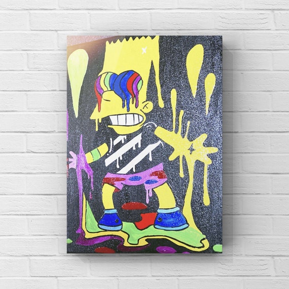 Bart Simpson trippy psychedelic neon dripping paint | Etsy