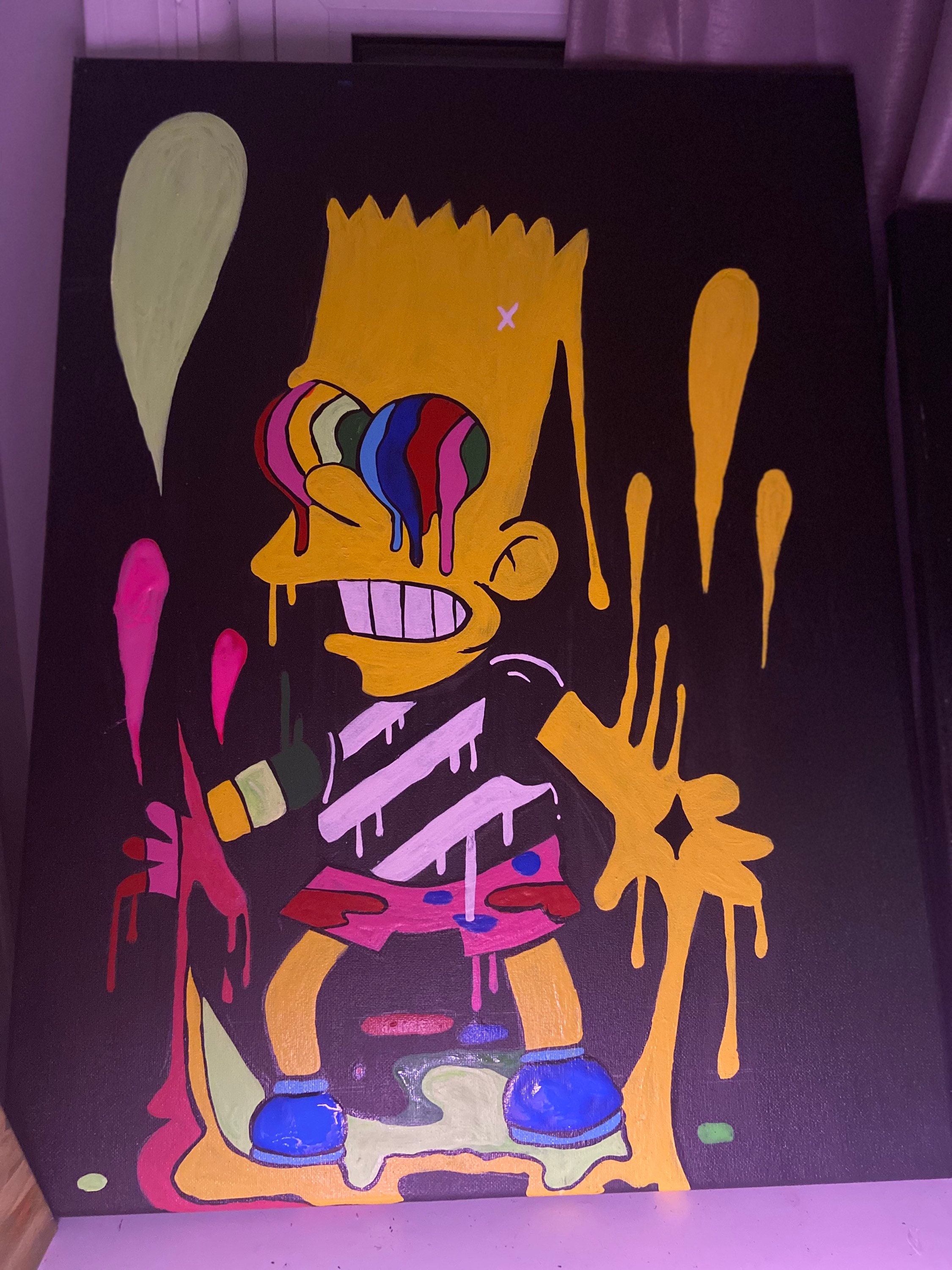 Bart Simpson trippy psychedelic neon dripping paint - Etsy 日本