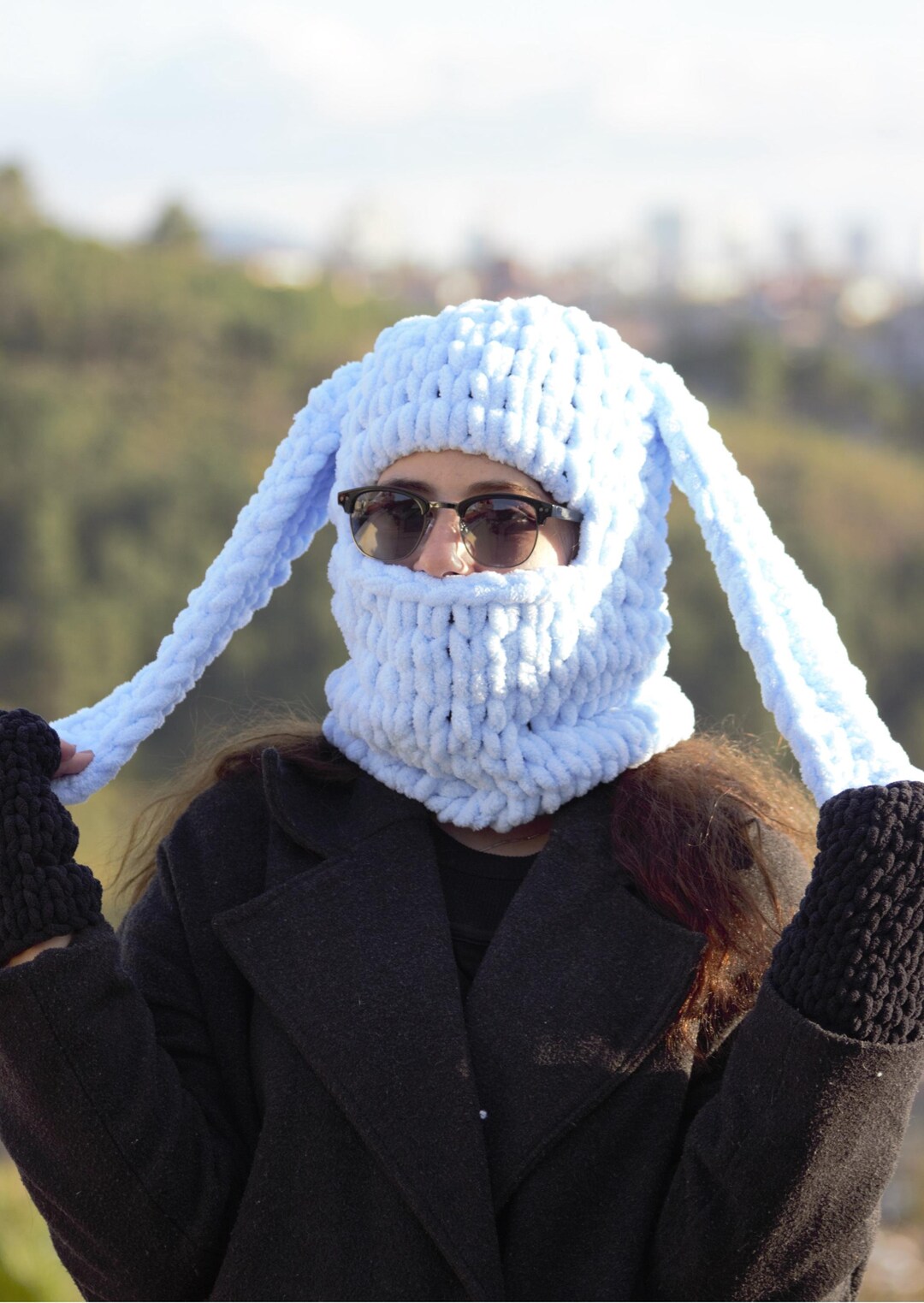 Blue Balaclava With Long Ears Ski Mask Balaclava, Balaclava for Skiing ...