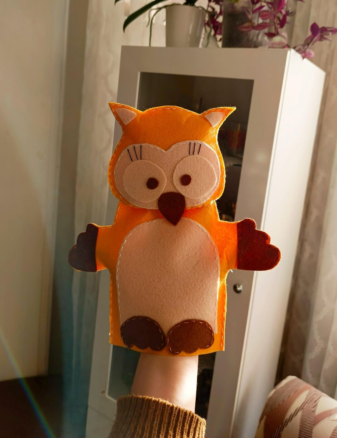 Yellow Owl Hand Puppet - Felt Puppet, Animal Puppet, Toy for Children ...