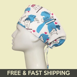 SET of 3 Dental Scrub Caps With Buttons | Dental Hygienist Gift, Dental ...