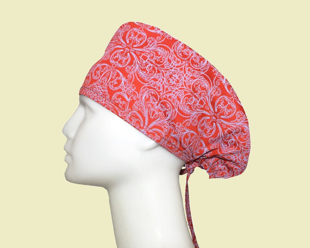 Red Floral Surgical Scrub Hat With Buttons Surgical Cap - Etsy