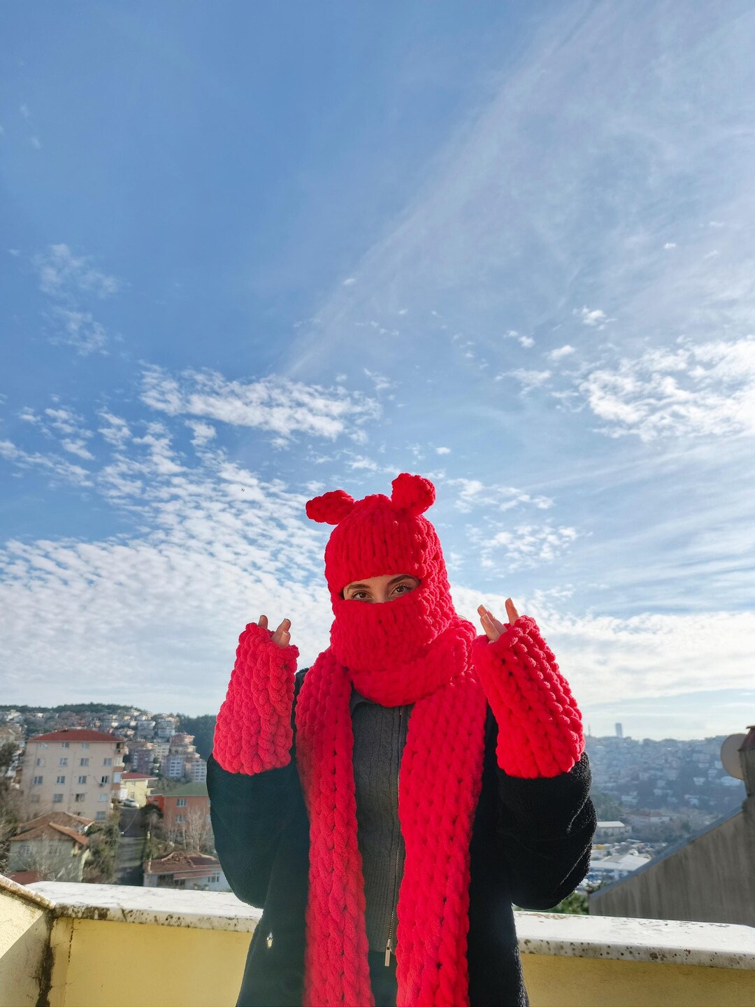 Red Balaclava Hat With Ears - Ski Mask Balaclava, Balaclava for Skiing ...