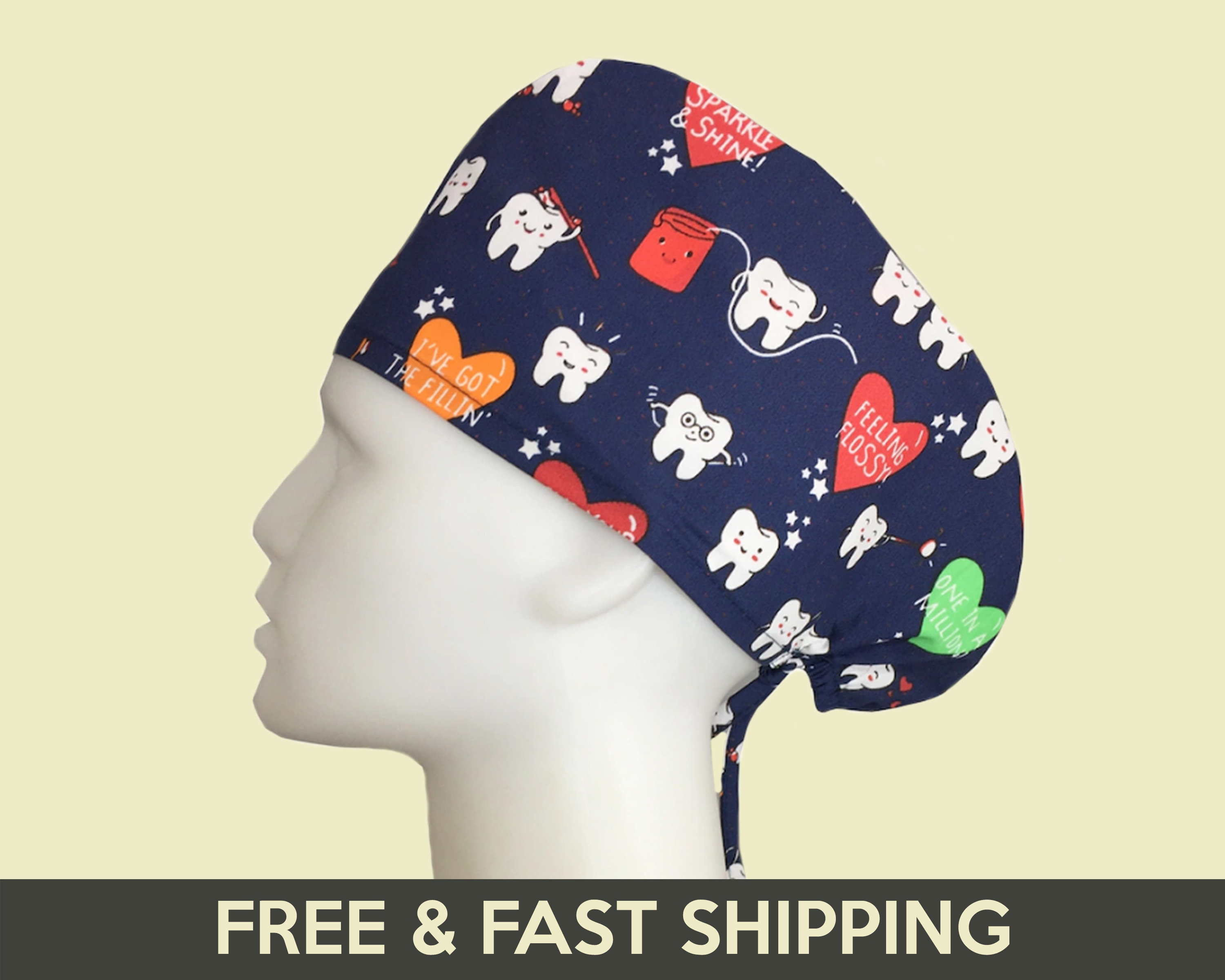 SET of 3 Dental Scrub Caps With Buttons Dental Hygienist - Etsy