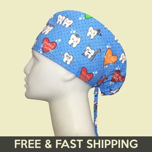 SET of 3 Dental Scrub Caps With Buttons | Dental Hygienist Gift, Dental ...