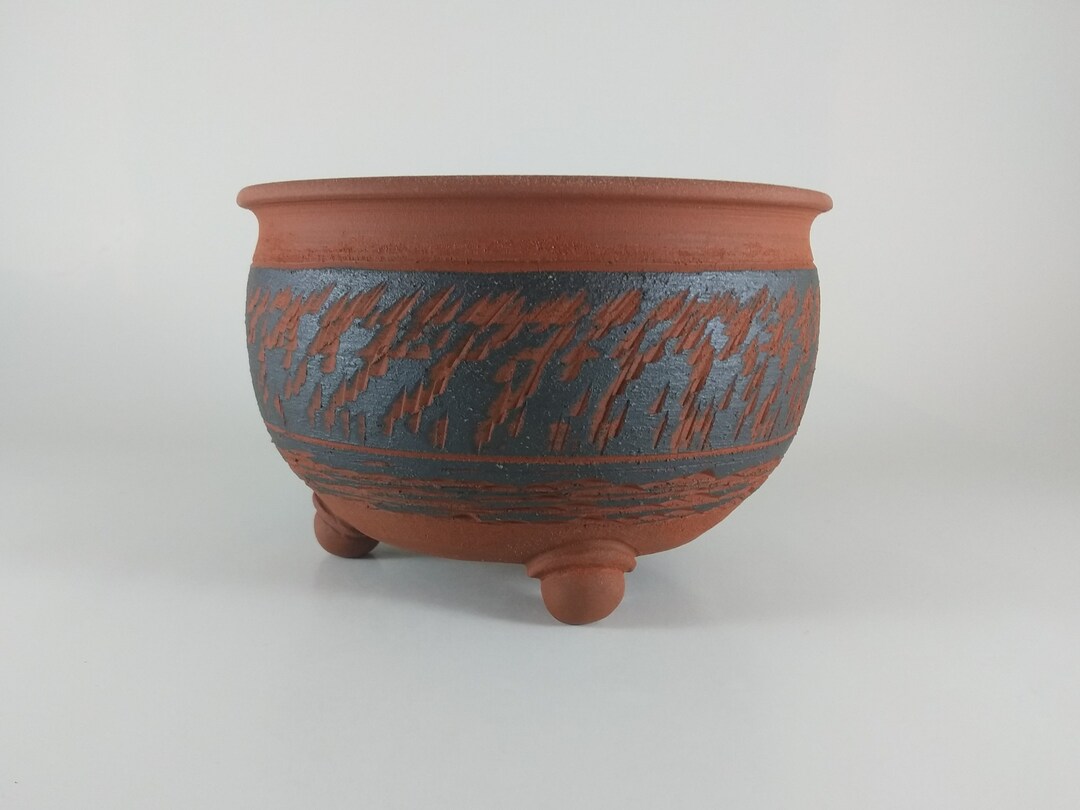 Stoneware Unglazed Round Bonsai Pot, Chattered Texture Bonsai Planter ...