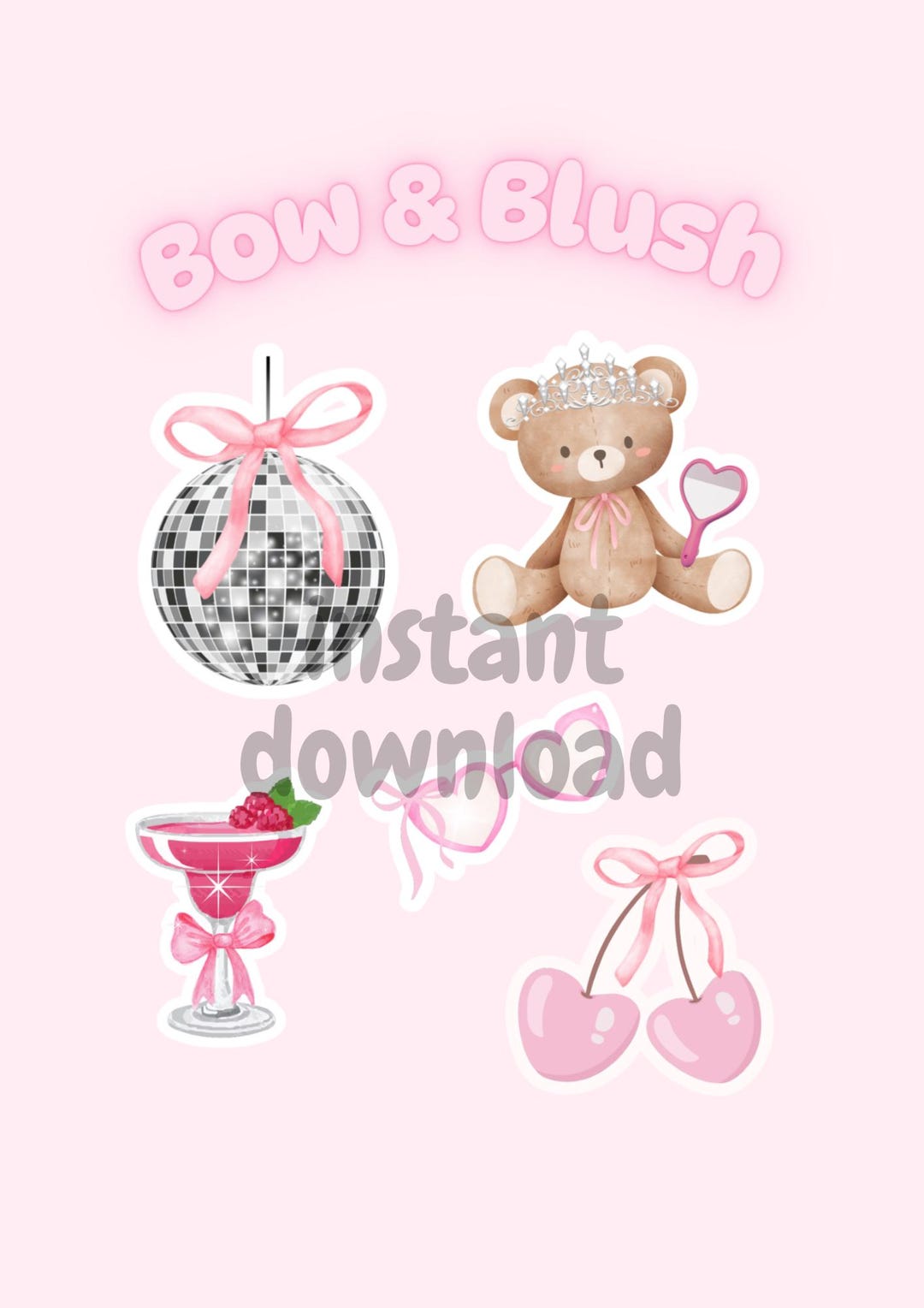 PRINTABLE Cute Girly Sticker Sheet – Bows, Blush, Cherries, Teddy Bear ...