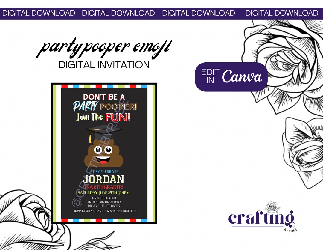EDITABLE Poop Emoji Digital Invitation | Personalized Graduation Invite ...