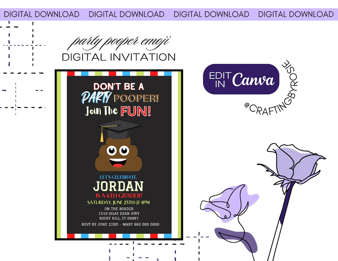 EDITABLE Poop Emoji Digital Invitation Personalized Graduation Invite ...