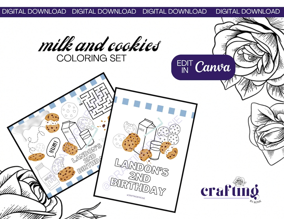 EDITABLE Milk and Cookies Coloring Set | Personalized Coloring Pages ...
