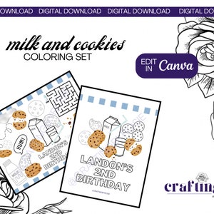 EDITABLE Milk and Cookies Coloring Set | Personalized Coloring Pages ...