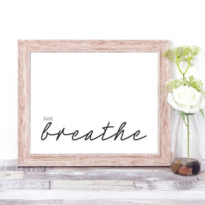 Just Breathe Wall Art, Typography Wall Art, Minimalist Wall Art ...