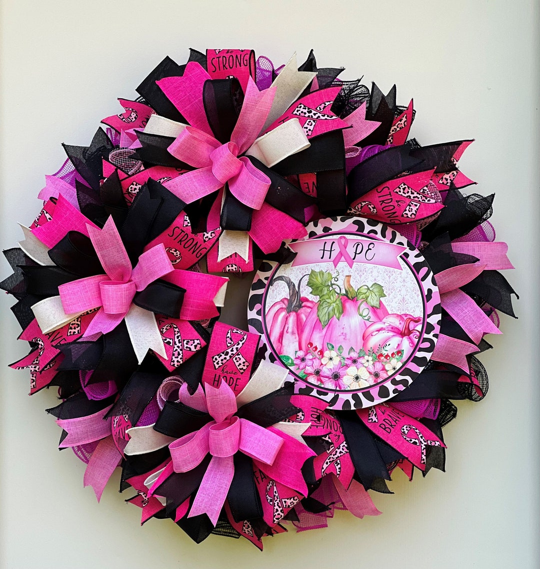Breast Cancer Awareness, Hope Wreath, Pink Ribbon Wreath, Front Door ...