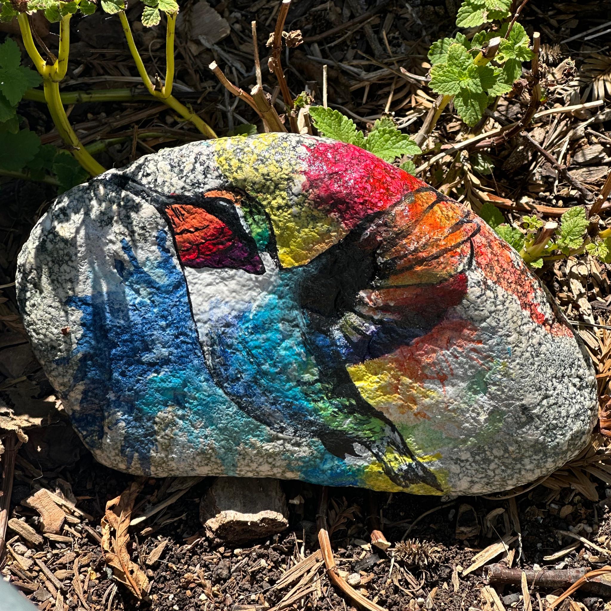 Hummingbird Rock, Hummingbird Decor, Rainbow Watercolor Decor ...