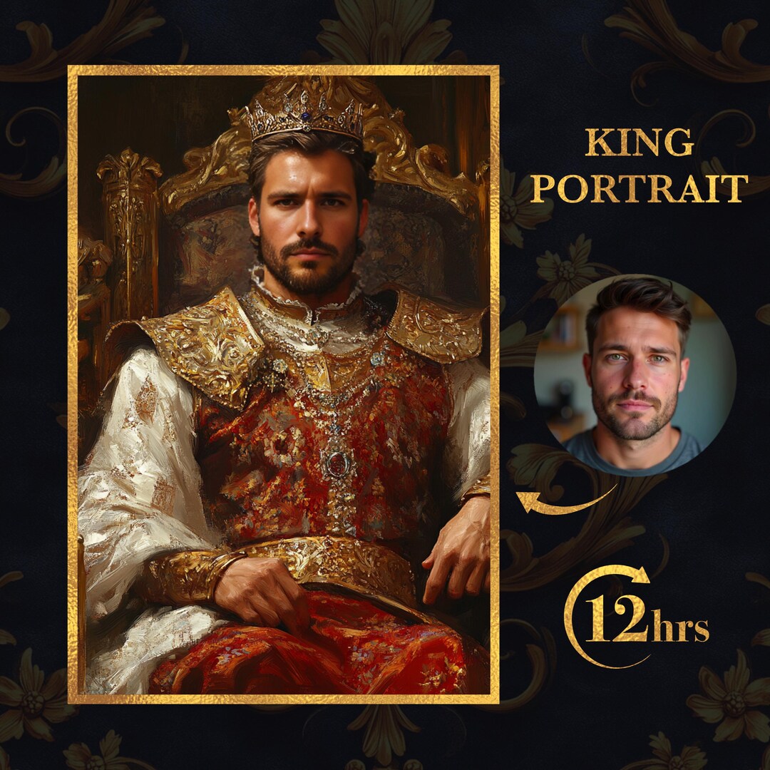 Warrior King Portrait, Custom Medieval King Art, Fantasy Royal Portrait ...