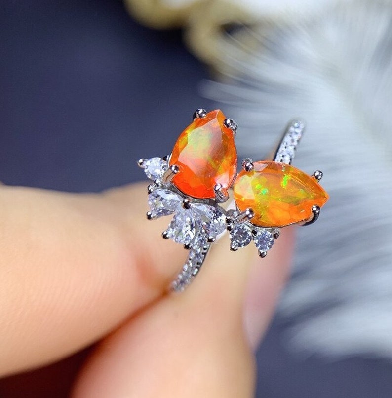 Orange Opal Ring Mexican Fire Opal Ring Opal Silver Ring - Etsy