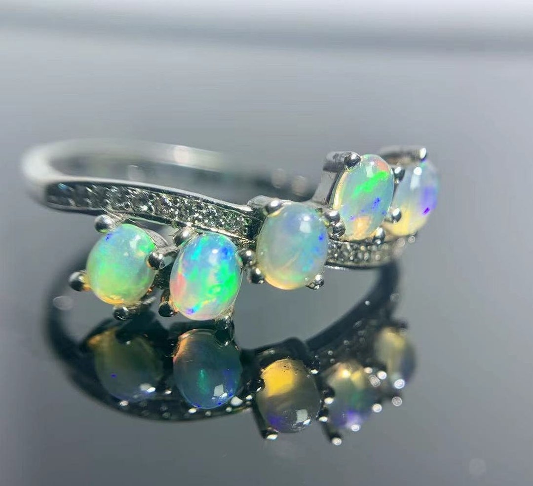 Opal Ring, Natural Opal Ring, Opal Half Eternity Band, Australian Opal ...
