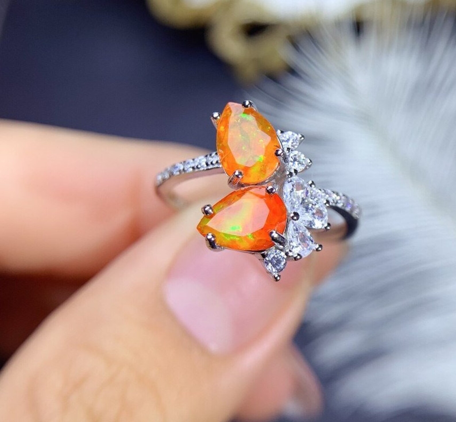 Orange Opal Ring Mexican Fire Opal Ring Opal Silver Ring - Etsy