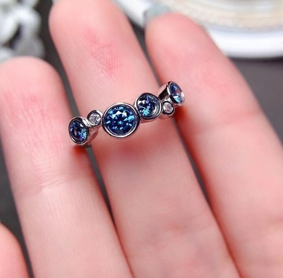 Blue Moissanite Ring, Blue Moissanite Half Eternity Band, Moissanite ...