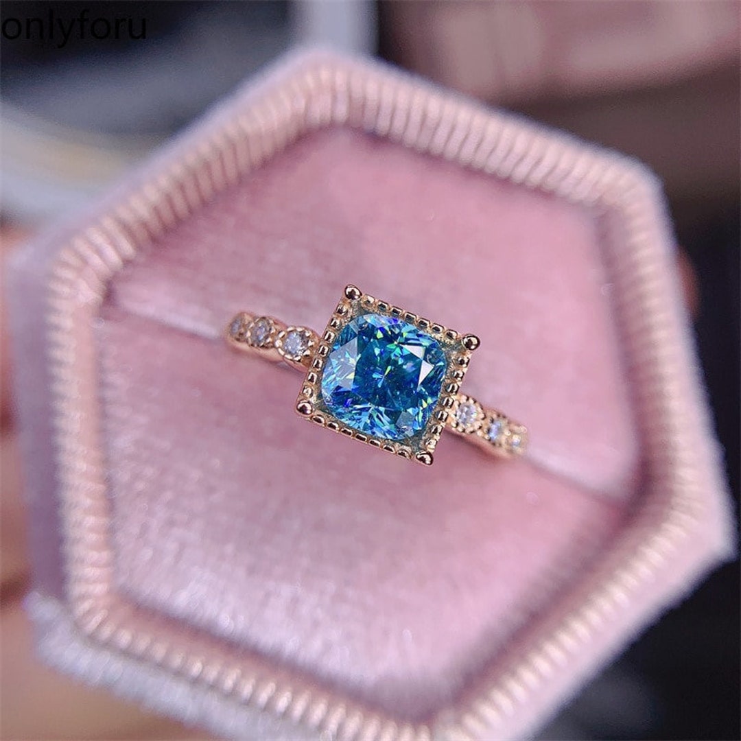 Blue Moissanite Ring, 1 Ct Moisanite Ring,blue Moissanite Silver Ring ...
