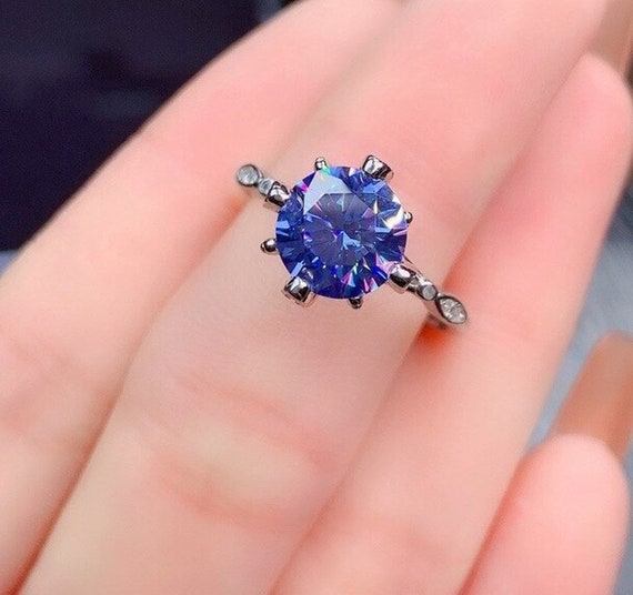 Blue Moissanite Ring 1 Ct Moissanite Ring Crackling | Etsy