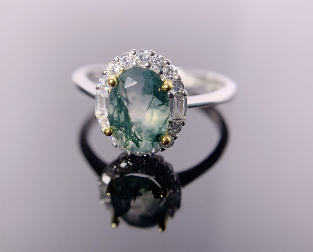 Oval Moss Agate Ring Gorgeous Natural Moss Agate Ring Green - Etsy