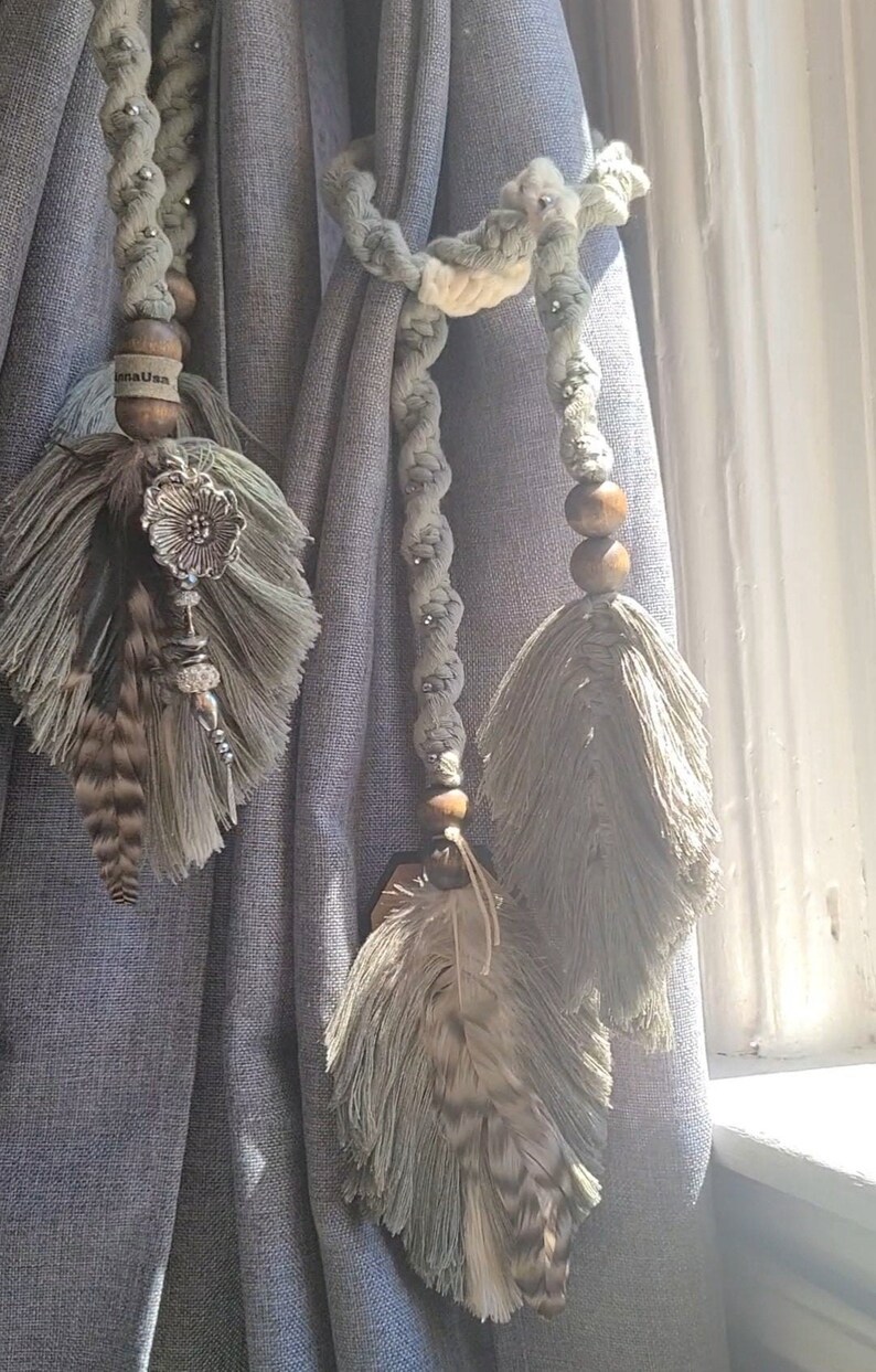 Curtain Tiebacks Boho Farmhouse Sparkle Feather Tiebacks | Etsy