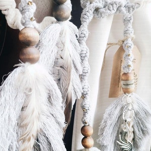 Curtain Tiebacks | Boho Farmhouse Sparkle Feather Tiebacks | Macrame ...