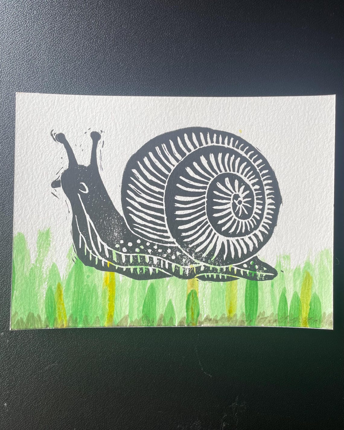 Snail Linocut Print on Watercolor - Etsy
