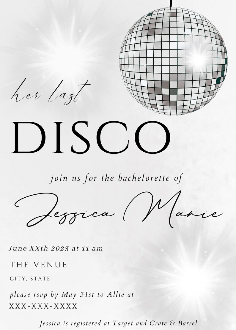 Bachelorette Party Template | Her Last Disco Theme | Disco Theme ...